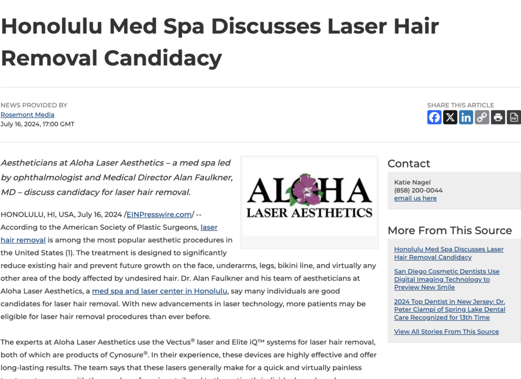 Honolulu Medical Spa Discusses Laser Hair Removal Candidac